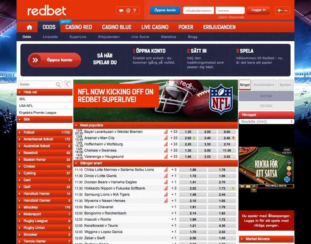 Redbet bonus, betting live, utbud av odds, recension
